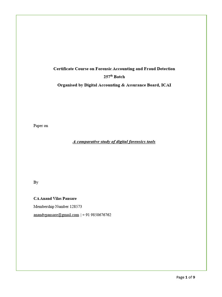 CA Anand Vilas Pansare Paper On A Comparative Study of Digital Forensics Tools | PDF | Digital ...