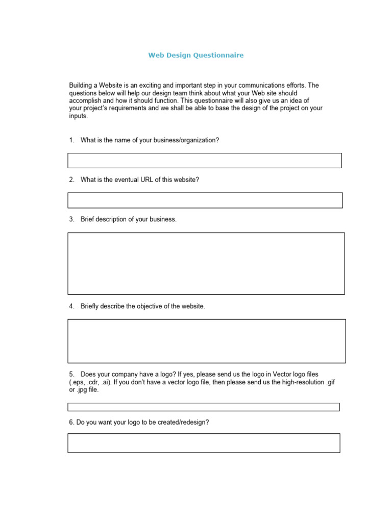 Web Design Client Questionnaire | PDF