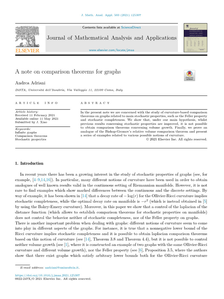 A Note On Comparison Theorems For Graphs | PDF | Curvature | Function ...
