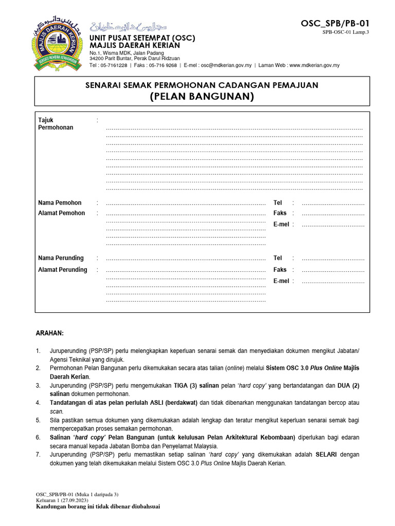 Borang Osc - SPB-PB-01 | PDF