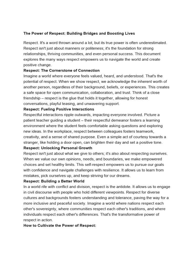 Respect | PDF | Social Psychology | Human Communication