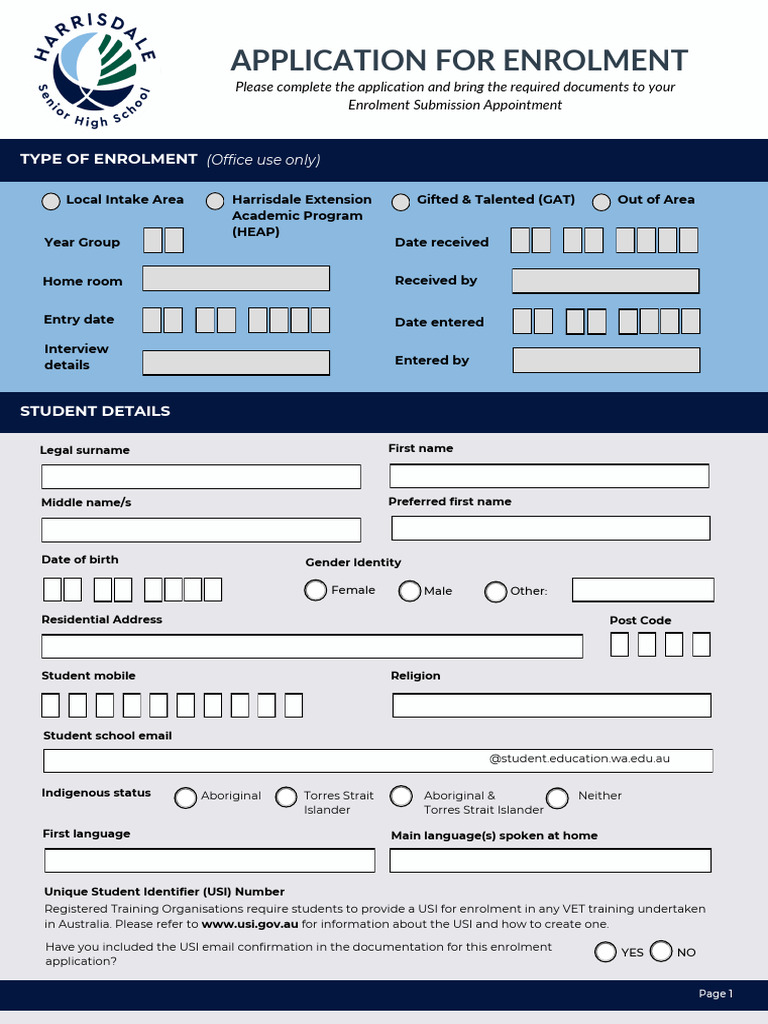 Harrisdale SHS Enrolments Form | PDF | Mental Disorder | Learning ...