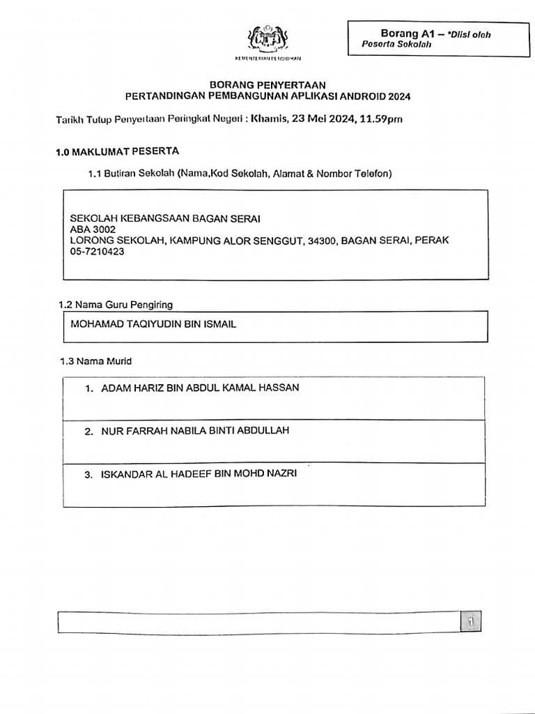 Borang A1 Special One Kids | PDF