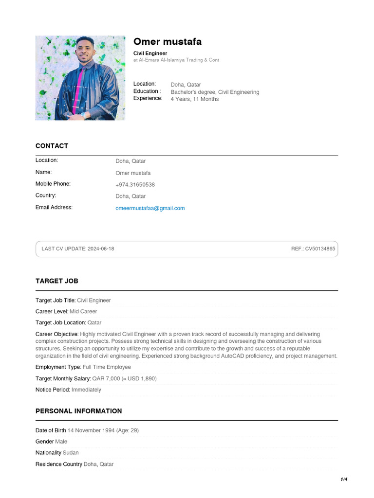 cv_omer-mustafa_civil-engineer | PDF | Civil Engineering | Expert