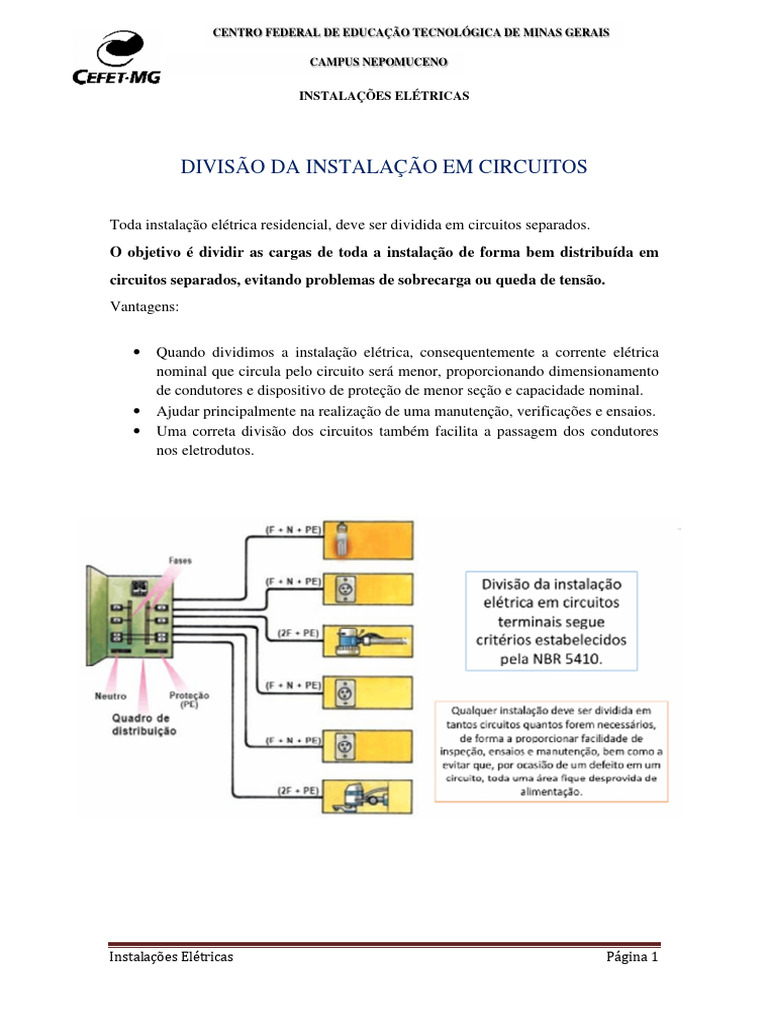 Divisão de Circuitos Elétricos Residenciais | PDF | Rede elétrica ...