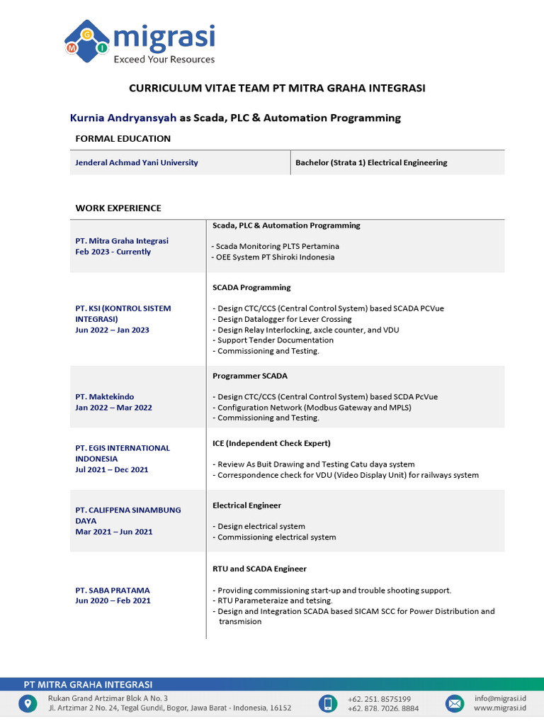 CV-Kurnia Andryansyah Scada, PLC & Automation Programming | PDF | Programmable Logic Controller ...