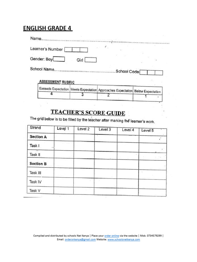 Primary Grade 4 English Term 1 2024 | PDF