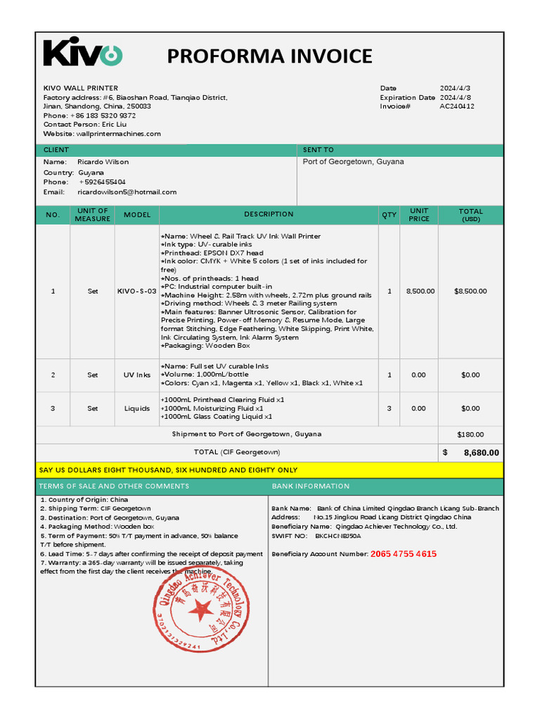 CIF Georgetown - Quotation - Kivo Wall Printer - 2024.4.3 | PDF ...