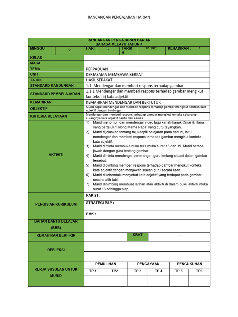 Rph Bm Tahun 4 Tema 2 Perpaduan | PDF