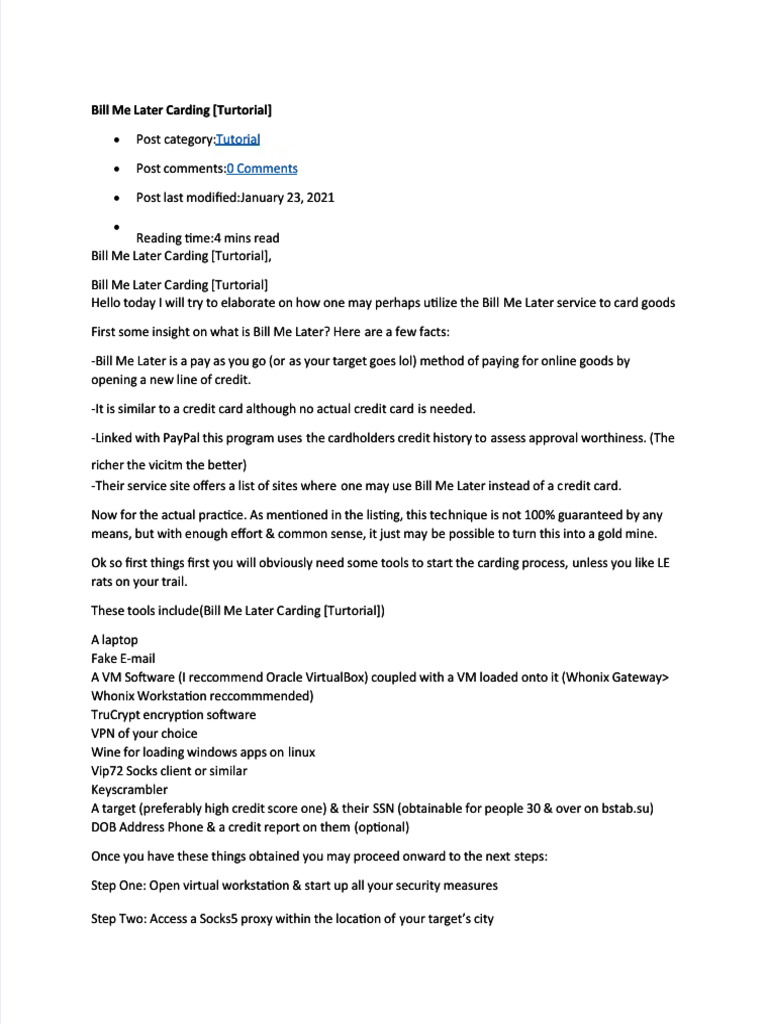 Bill Me Later Carding Tutorial | PDF