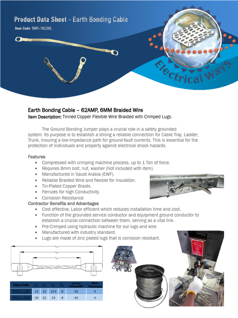 Earth Bonding Cable Data Sheet | PDF