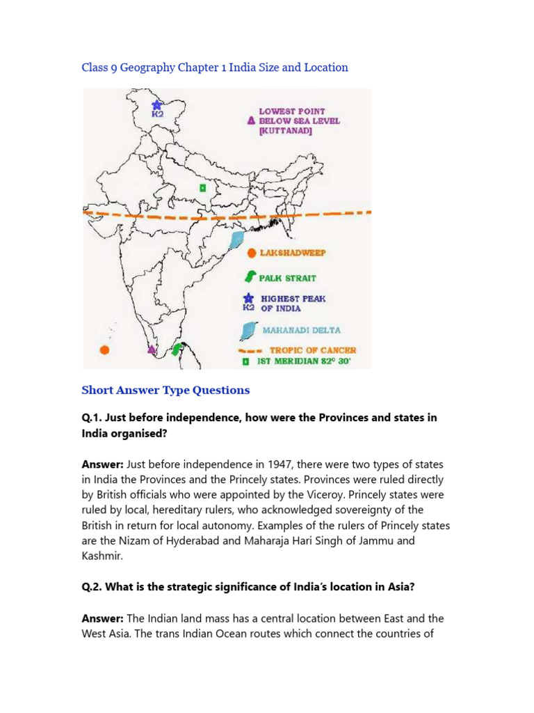 Gr9 Chp1 India-Size &Location-NBwork | PDF | Indian Ocean | Asia