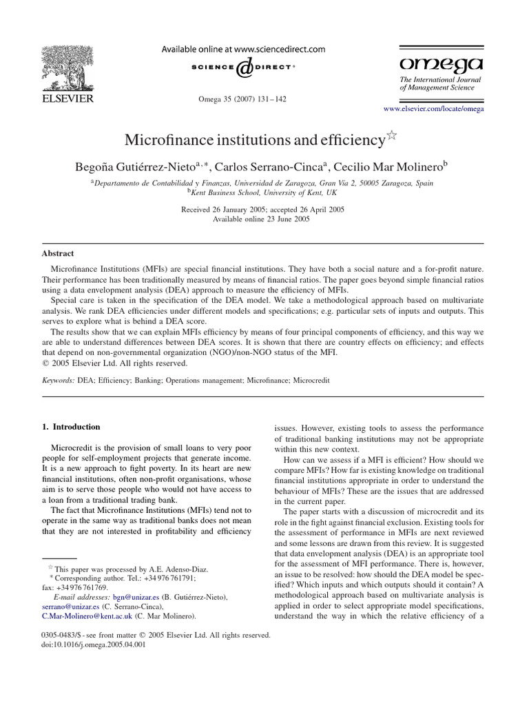 10.1016@j.omega.2005.04.001 | PDF | Microfinance | Microcredit