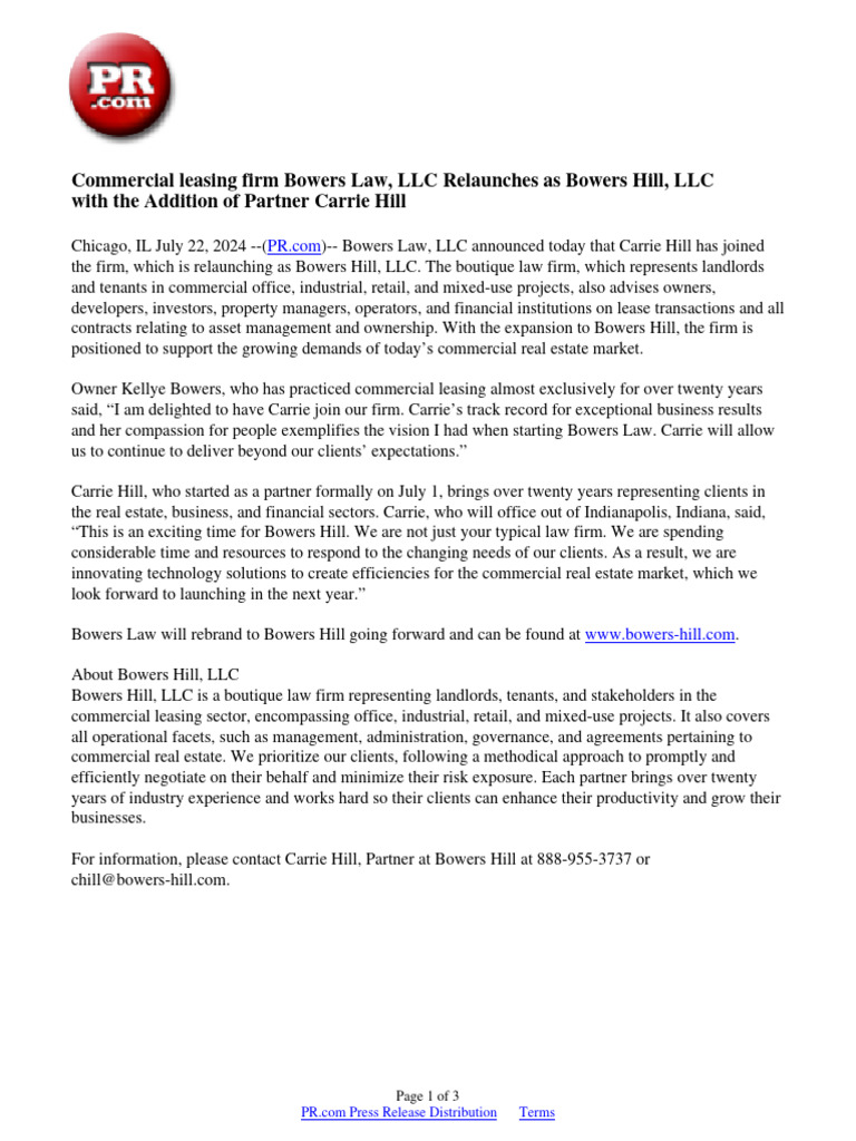 Bowers Law Rebrands to Bowers Hill, LLC | PDF | Lease | Landlord