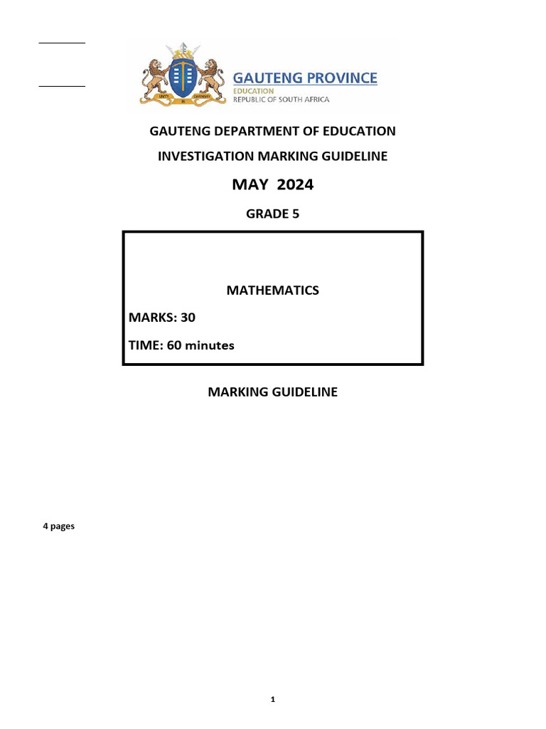 Grade 5 Investigation Marking Guideline | PDF | Mathematics