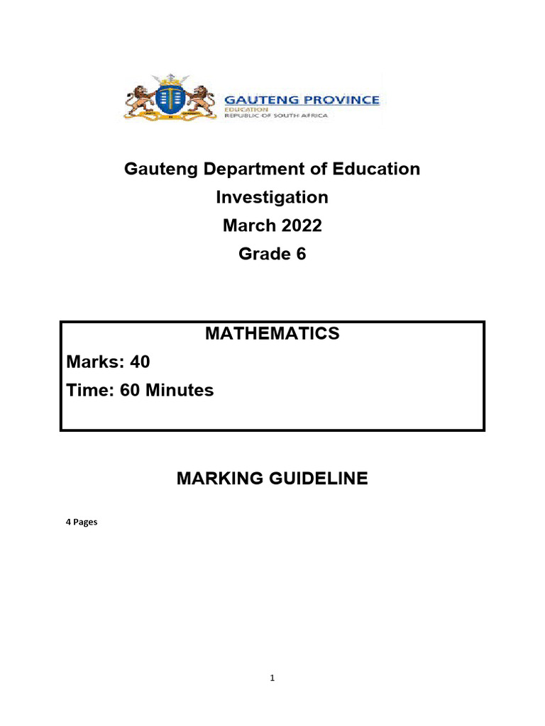 Grade 6 Investigation Marking Guideline | PDF | Mathematics | Applied ...