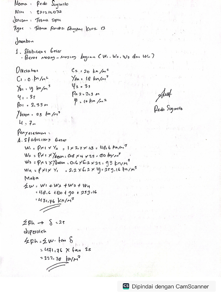 Kuis 13 Teknik Fondasi Dangkal Redo Sugi | PDF