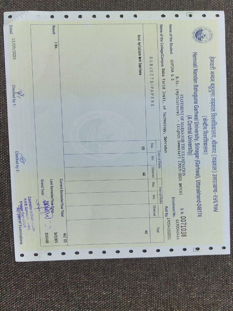 Sem Ways Marksheet | PDF