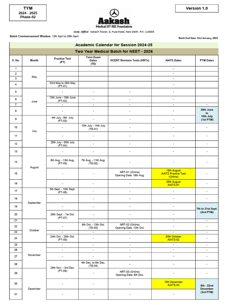 Academic Calendar TYM Phase-02 2024-25 Version 1.0 | PDF | Military Operations | Battles