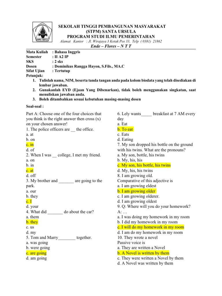 Jawaban UAS 2A2 Remidial Maria Hananya Lipa Kelas 2A2 IP | PDF | Languages | Foreign Language ...