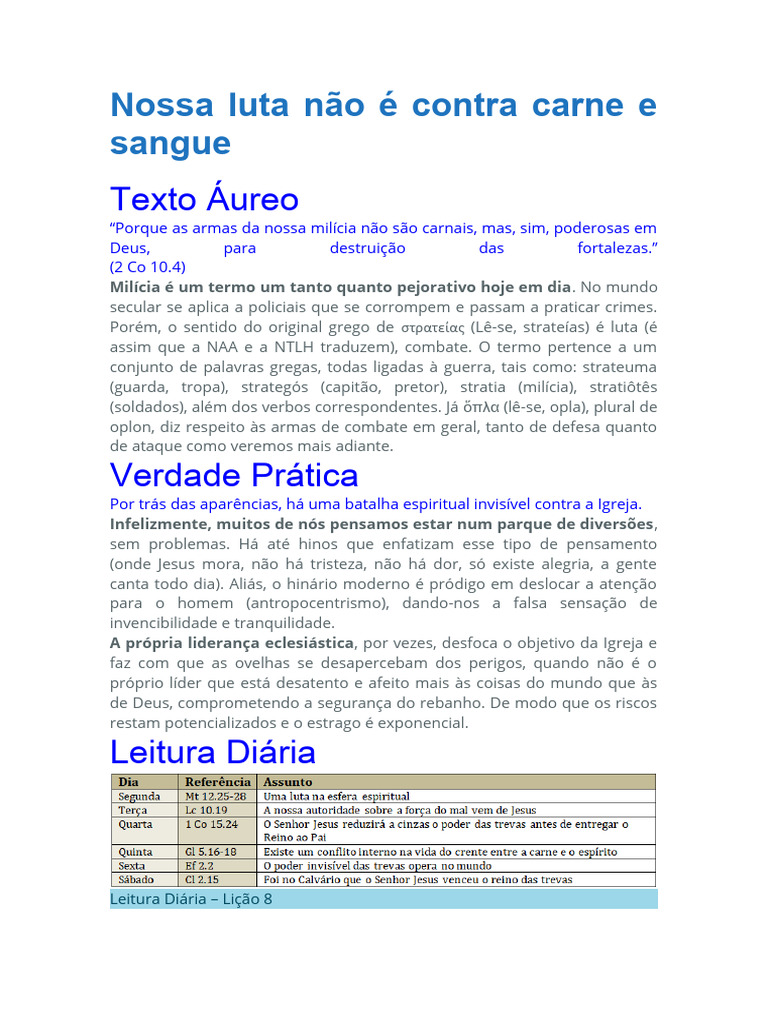 Nossa Luta é Espiritual, Não Física | PDF | Diabo | Pecado
