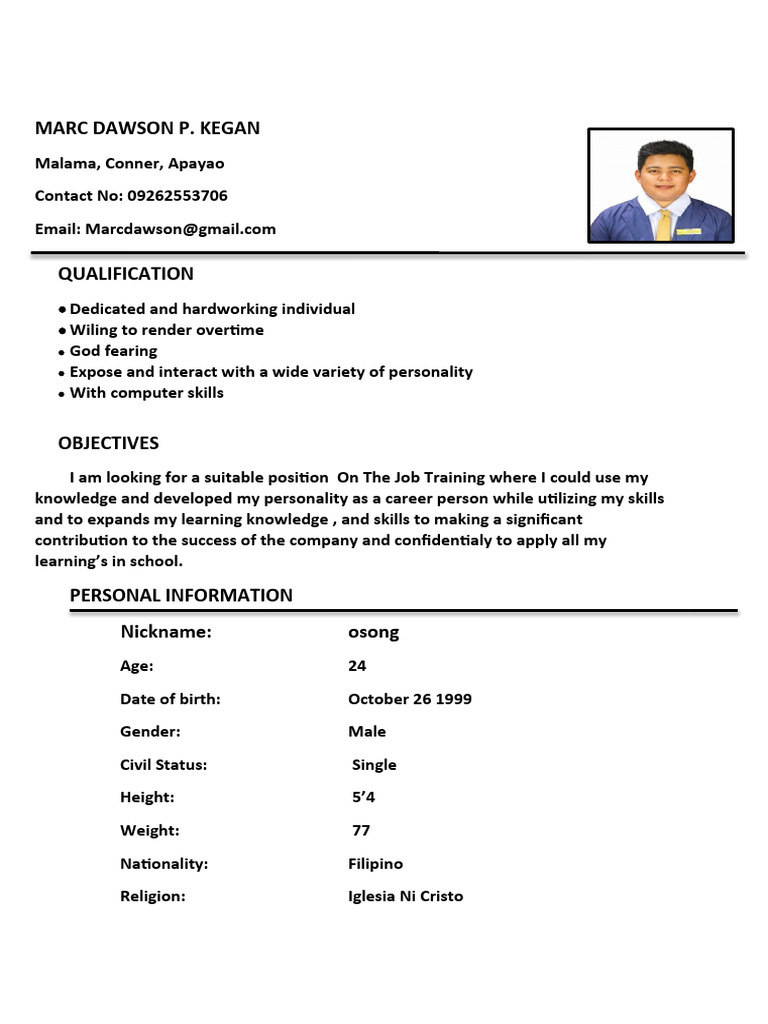 Resume For OJT On The Job Training | PDF