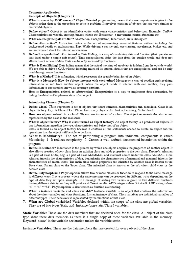 10th Chapter Wise Theory Questions On Java | PDF | Data Type | Control Flow