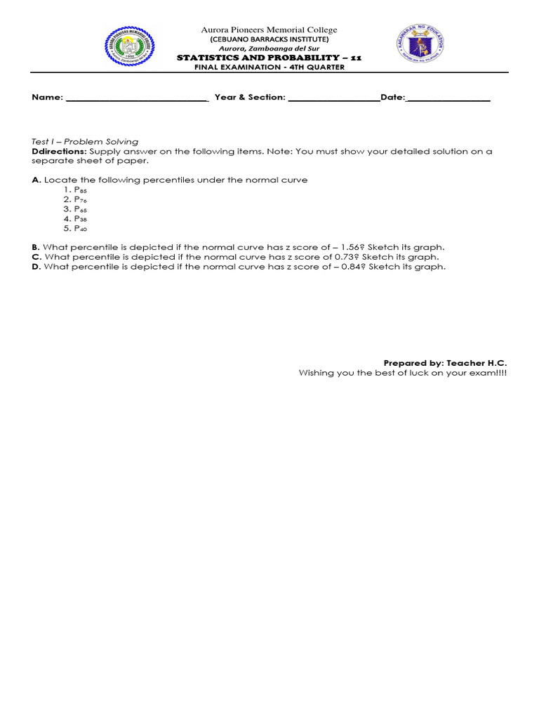 Statistics & Probability Final Exam | PDF