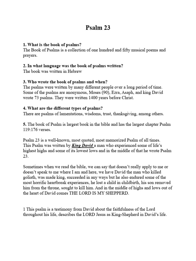 Psalm 23 | PDF | Psalms | Covenant (Biblical)