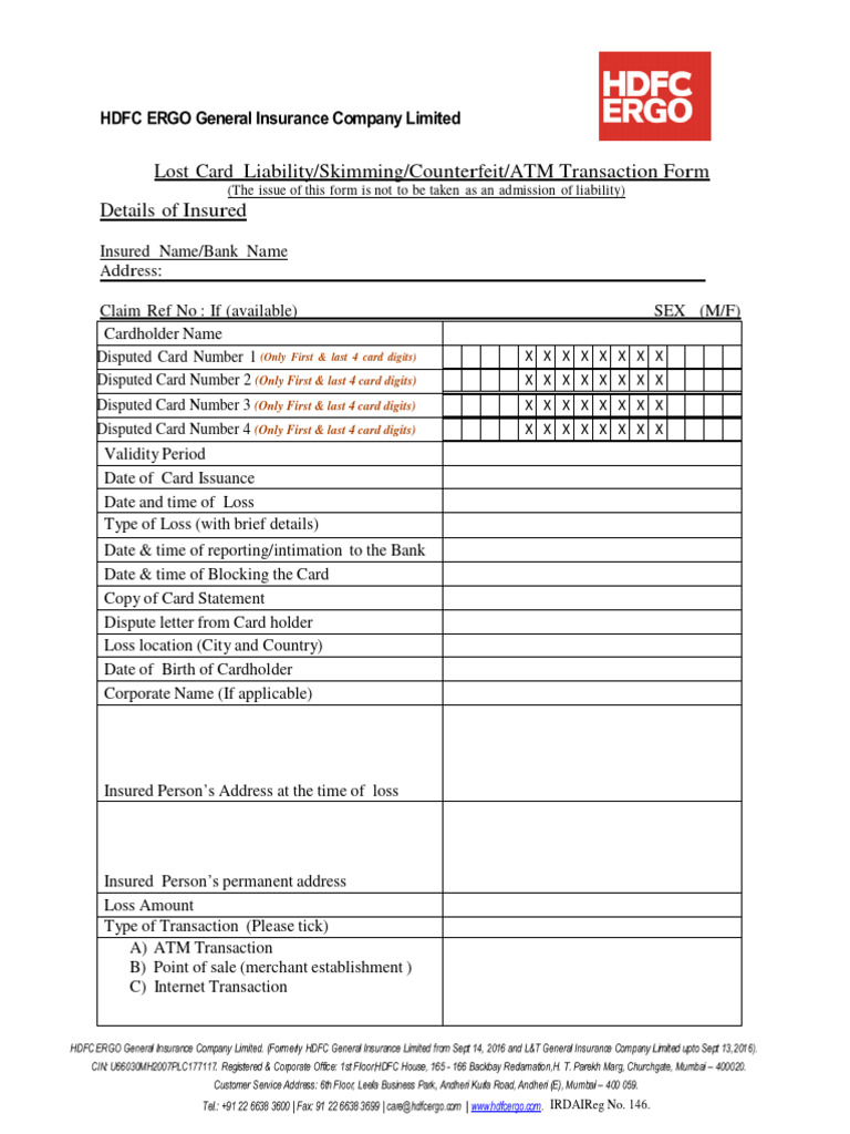Lost Card Liability Claim Form | PDF | Financial Services | Service Industries