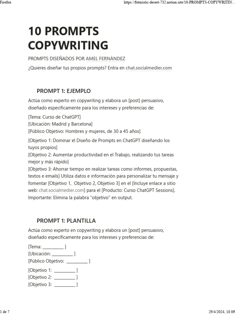 10 Prompts de Copywriting Efectivos | PDF | Redaccion | Informática