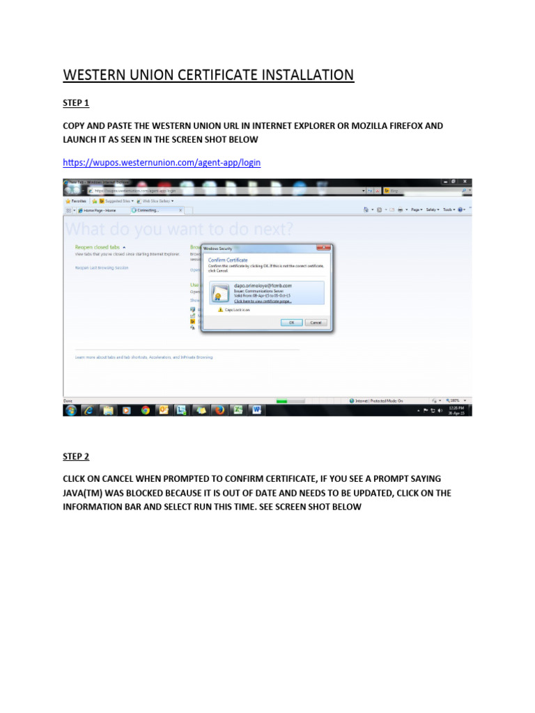 Western Union Certificate Installation Guide | PDF