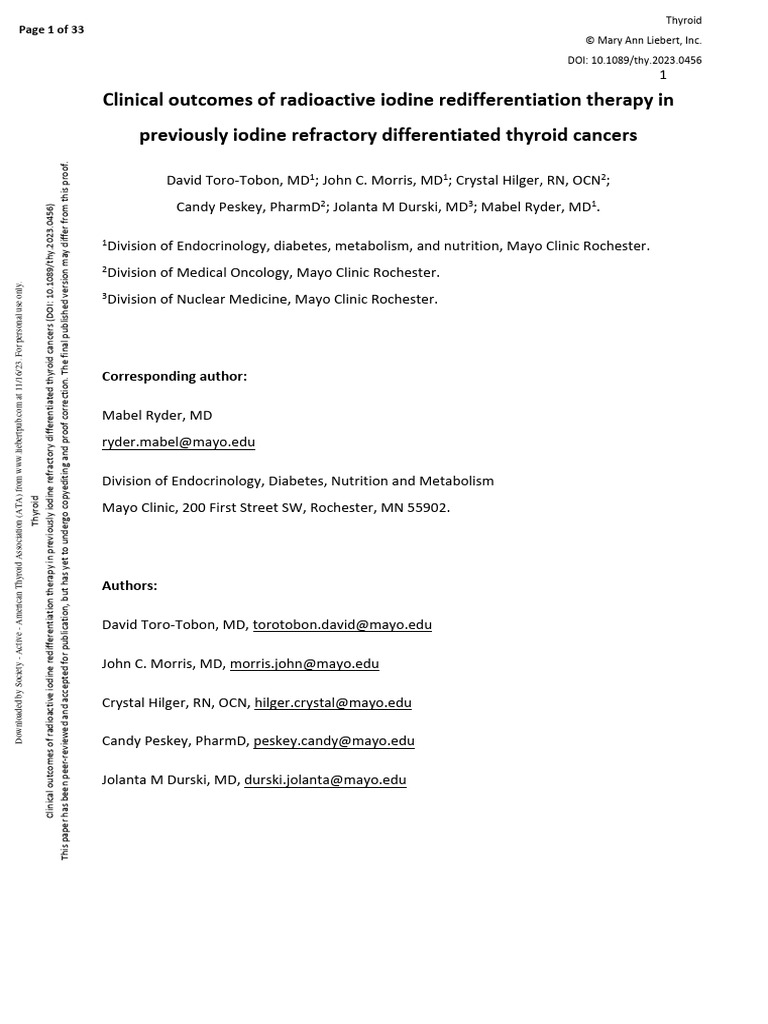 Clinical Outcomes of Radioactive Iodine Redifferentiation Therapy in Previously Iodine ...