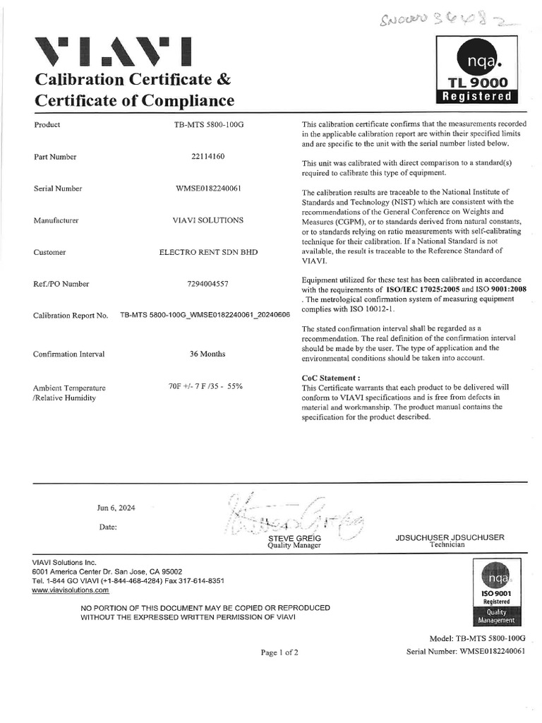 sn000034482 Cal Cert | PDF