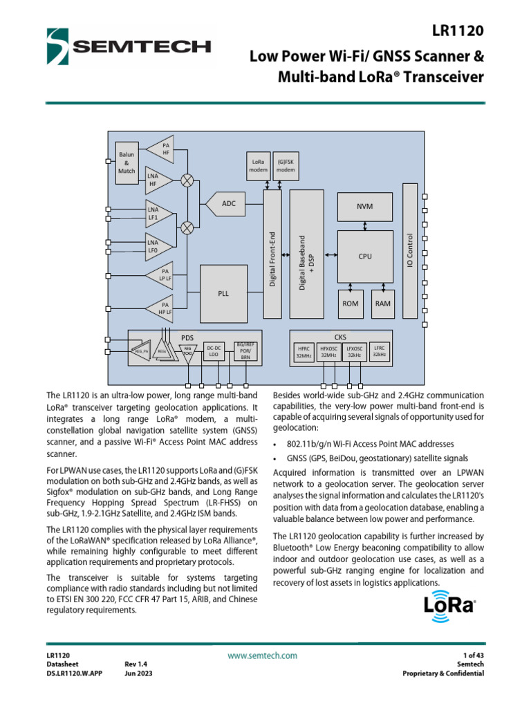 LoRa-LR1120 DS H1 V1 4 | PDF | Bluetooth | Electrostatic Discharge