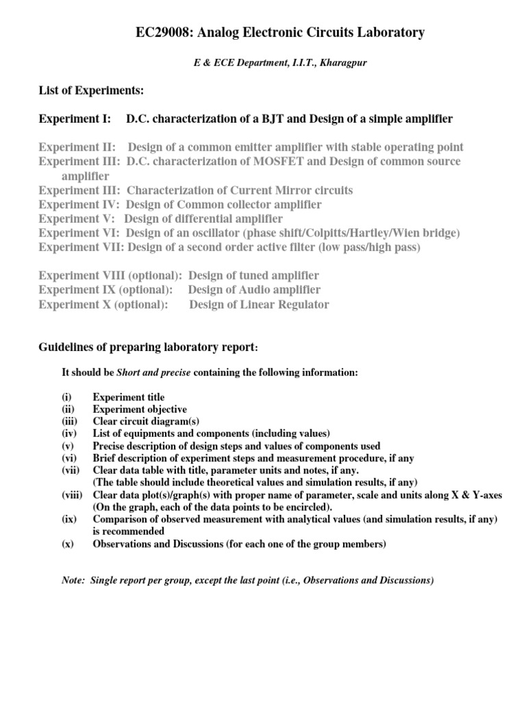 Manual of Lab Experiments - Front Page and Expt - 1 V - 3.0 | PDF ...
