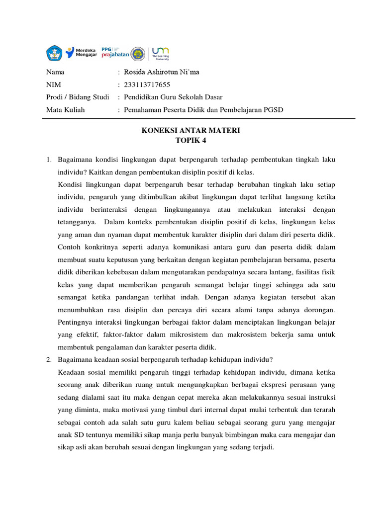 Rosida Ashirotun Ni'ma - Koneksi Antar Materi Topik 4 | PDF | Karier & Perkembangan