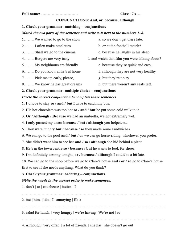 Conjunctions | PDF | Cooking, Food & Wine