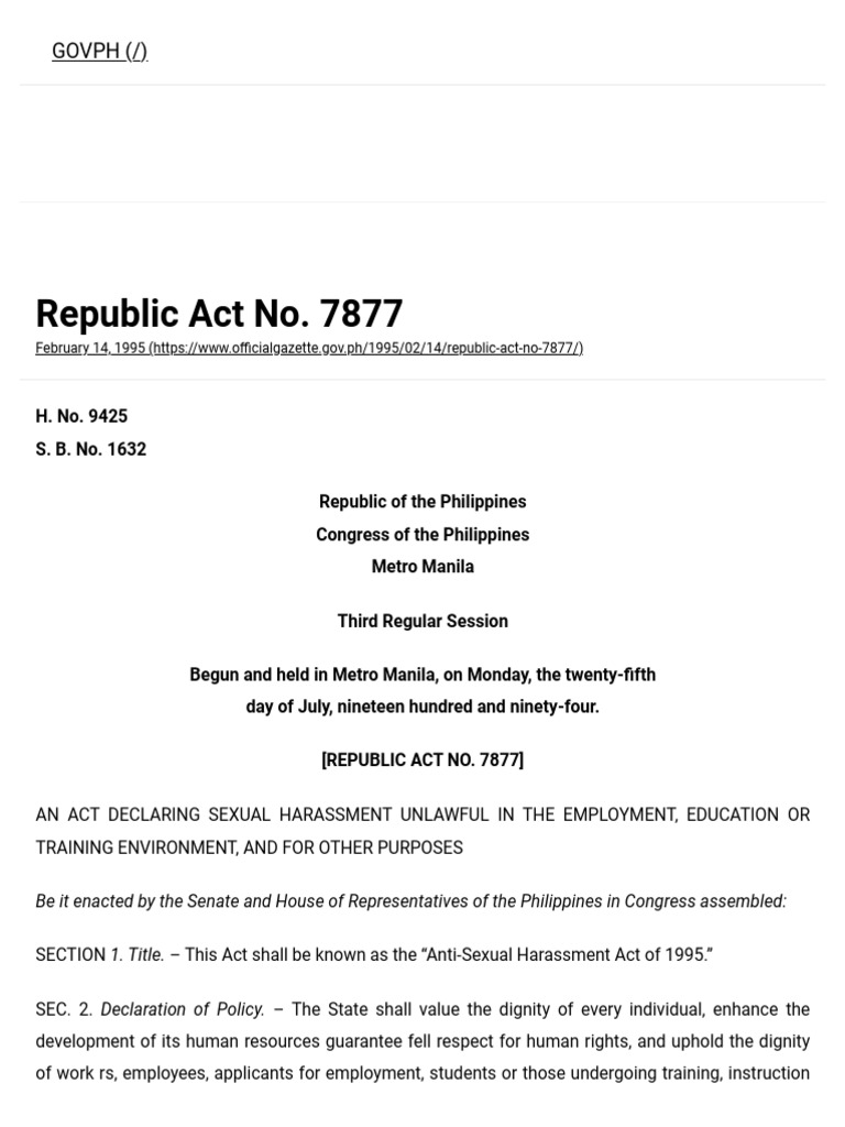 Republic Act No 7877 Official Gazette of The Republic of The ...