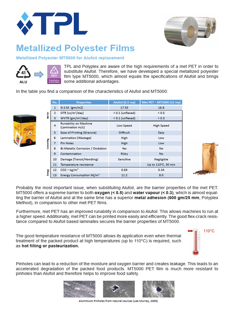 Advantages of MT5000 Metallized PET Film | PDF | Plastic | Organic Polymers
