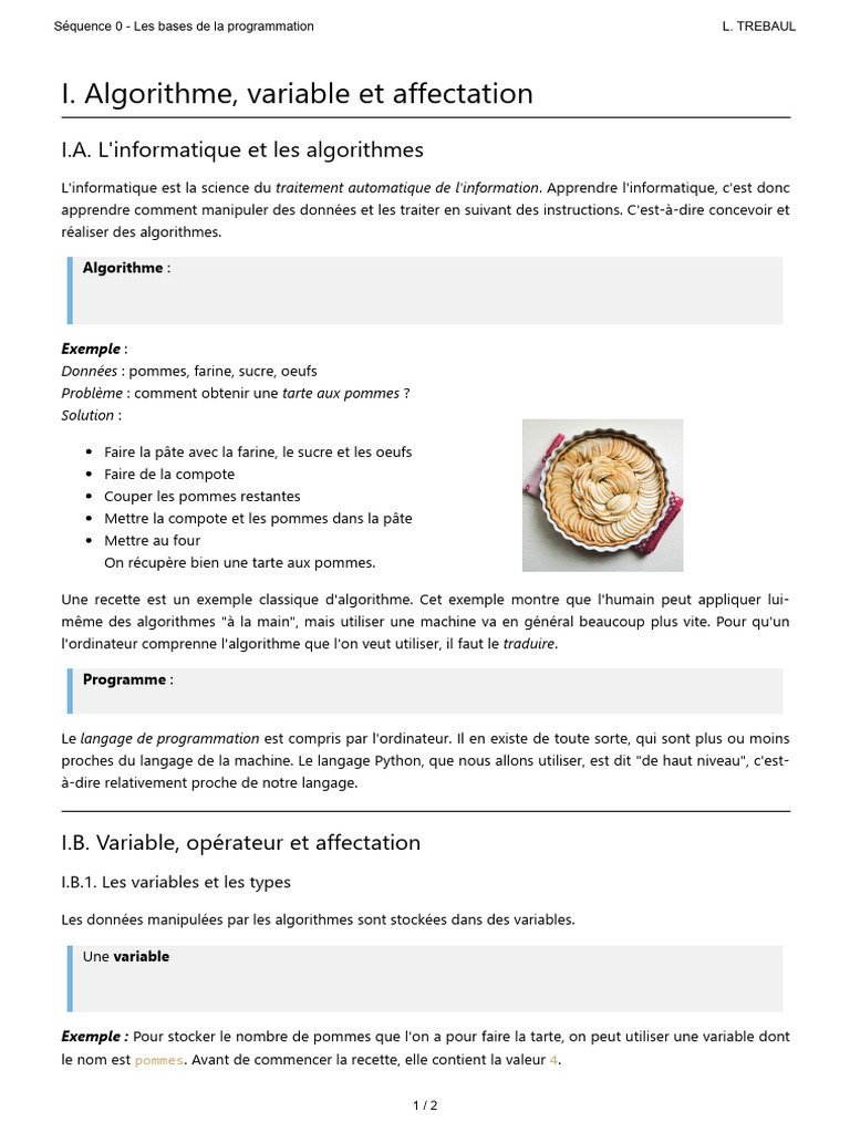 I Algorithme Variable Affectation | PDF | Programmation informatique ...