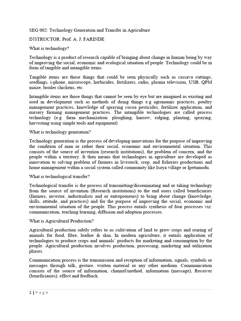 Agricultural Technology Transfer Explained | PDF | Agriculture ...