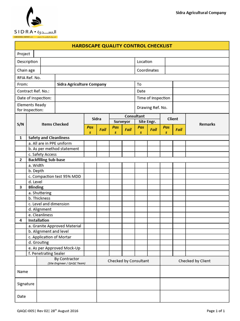 QAQC-005 Hardscape Quality Control Checklist | PDF