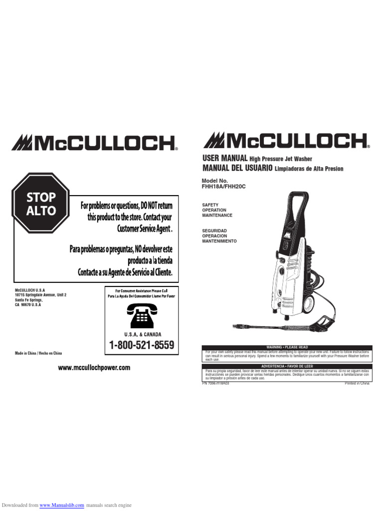 fhh20c Power Washer Manual | PDF | Water | Ac Power Plugs And Sockets