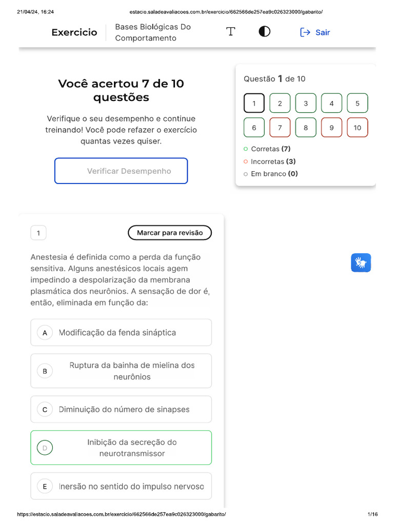 Psicofisiologia Exercicio 01 | PDF
