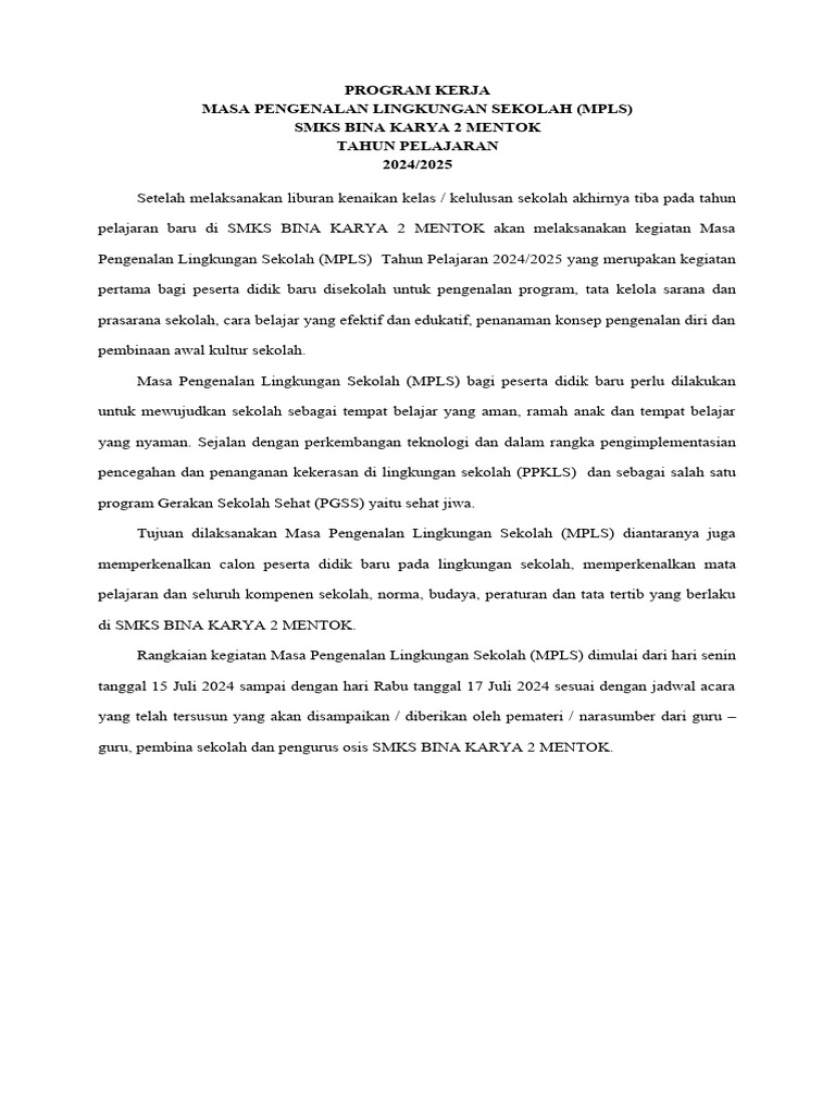 Program Kerja Mpls | PDF