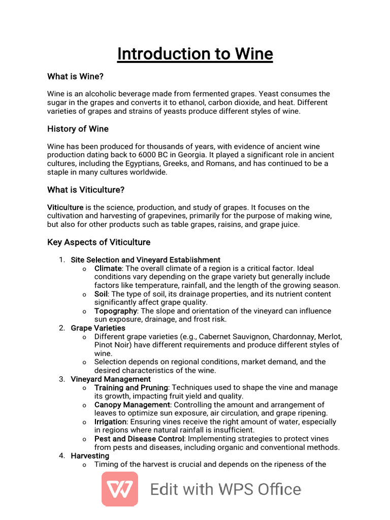 Introduction of Wine | PDF | Viticulture | Wine