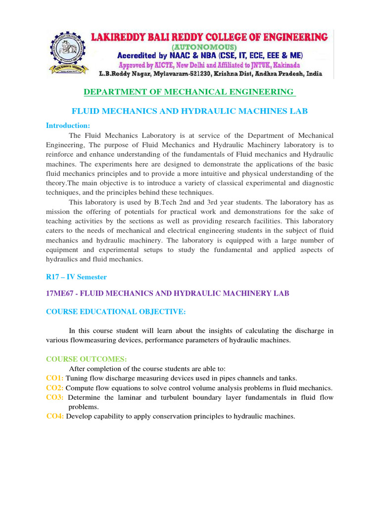 03 Fluid Mechanics & Hydraulic Machines Lab | PDF | Fluid Mechanics | Pump