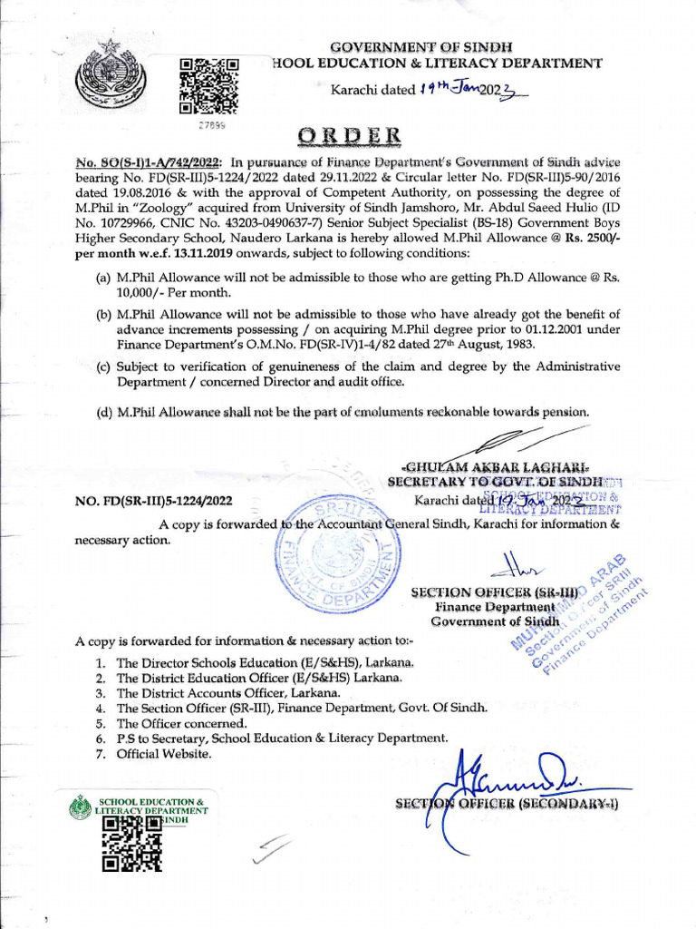 Order For Grant of M.Phill Allowance in Respect of Mr. Abdul Saeed ...