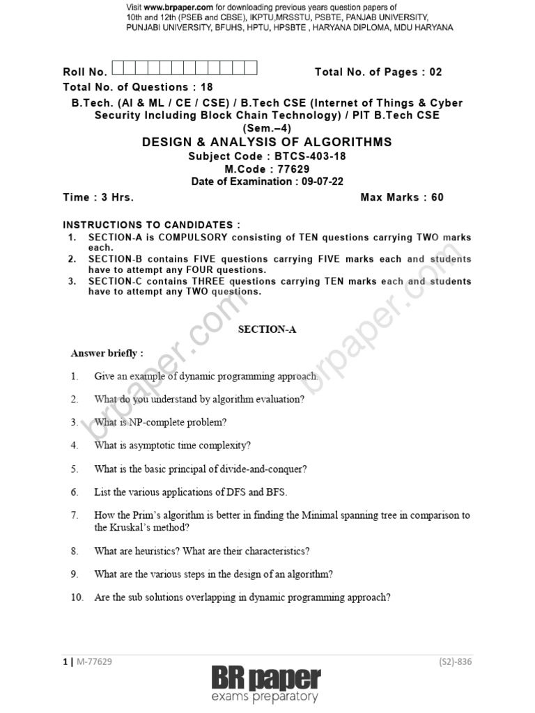 DAA (4th) May 2022 | PDF | Algorithms | Computer Programming